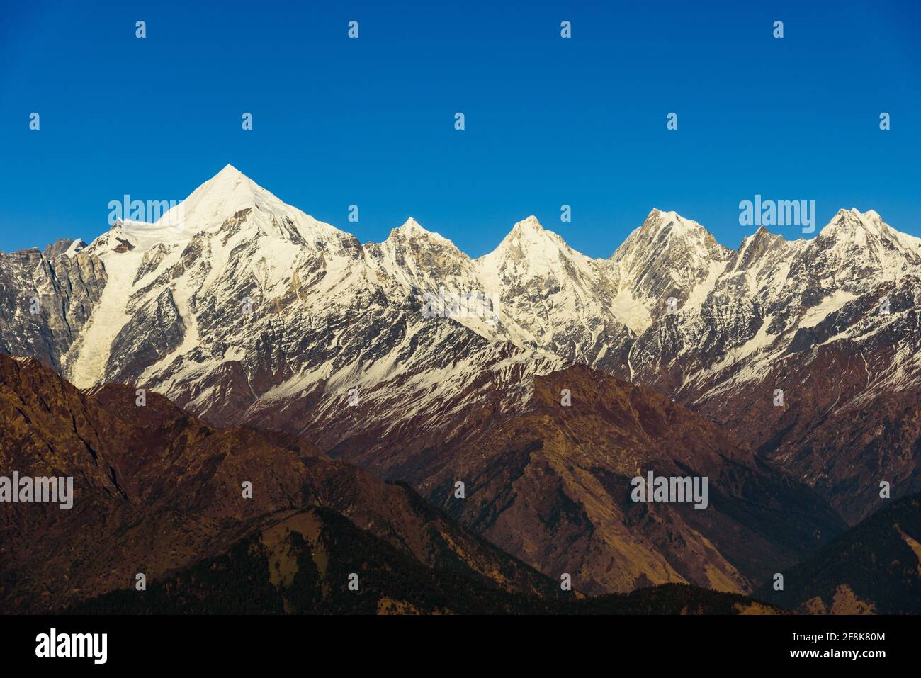 View of Snow cladded Panchchuli peaks falls in great Himalayan mountain ...