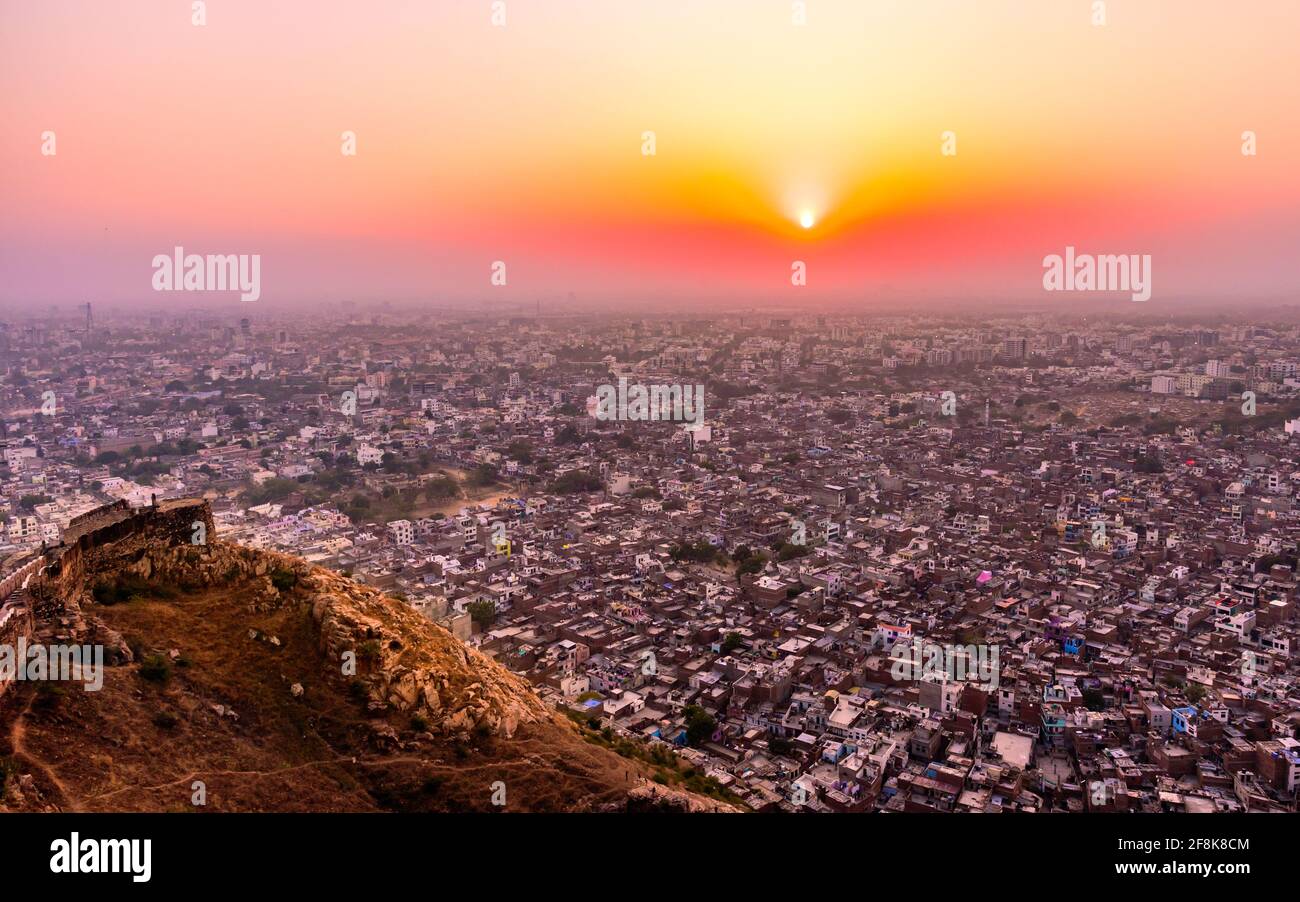 Panoramic aerial view of Jaipur city also known as Pink city during ...