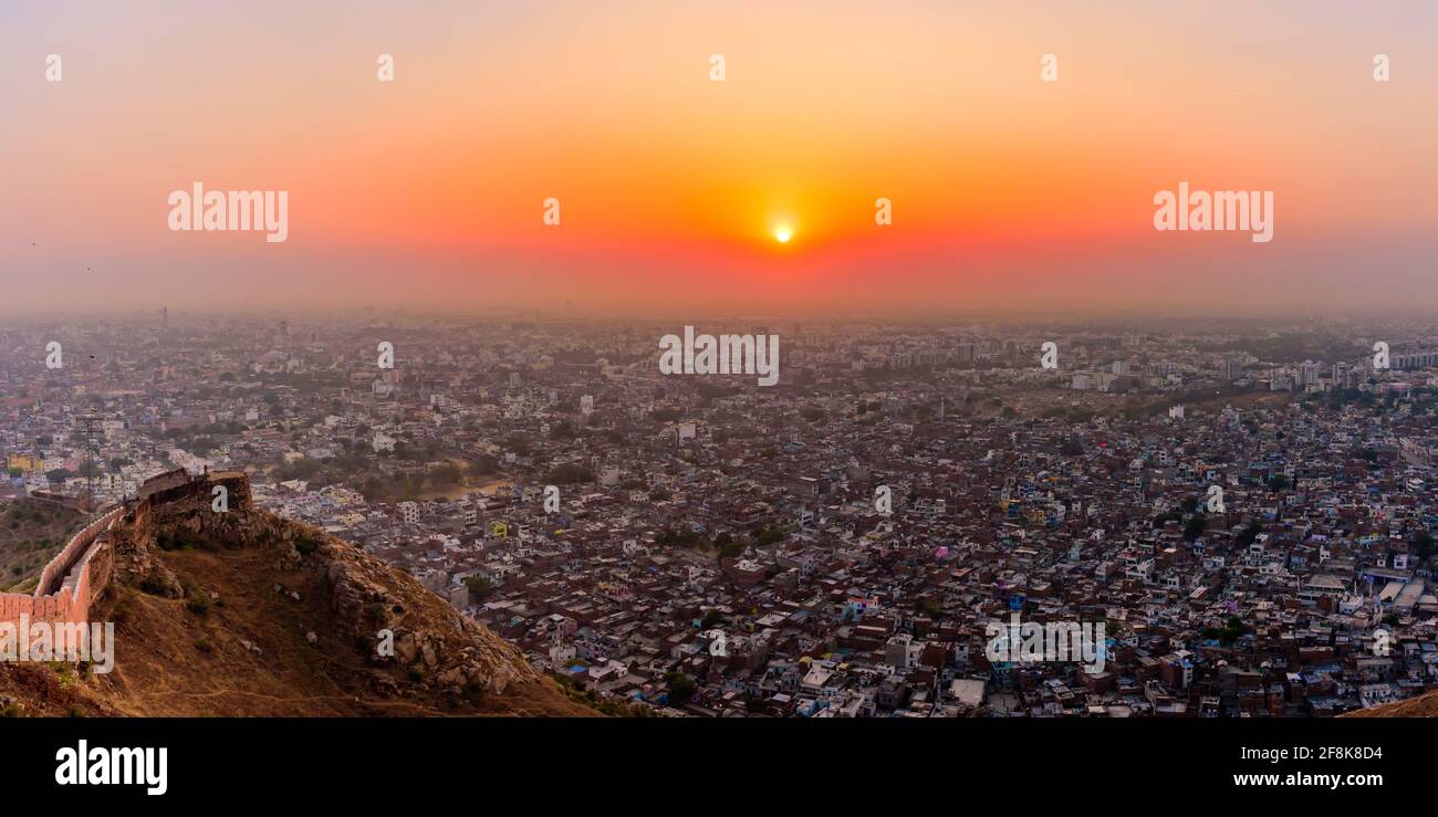Panoramic aerial view of Jaipur city also known as Pink city during ...