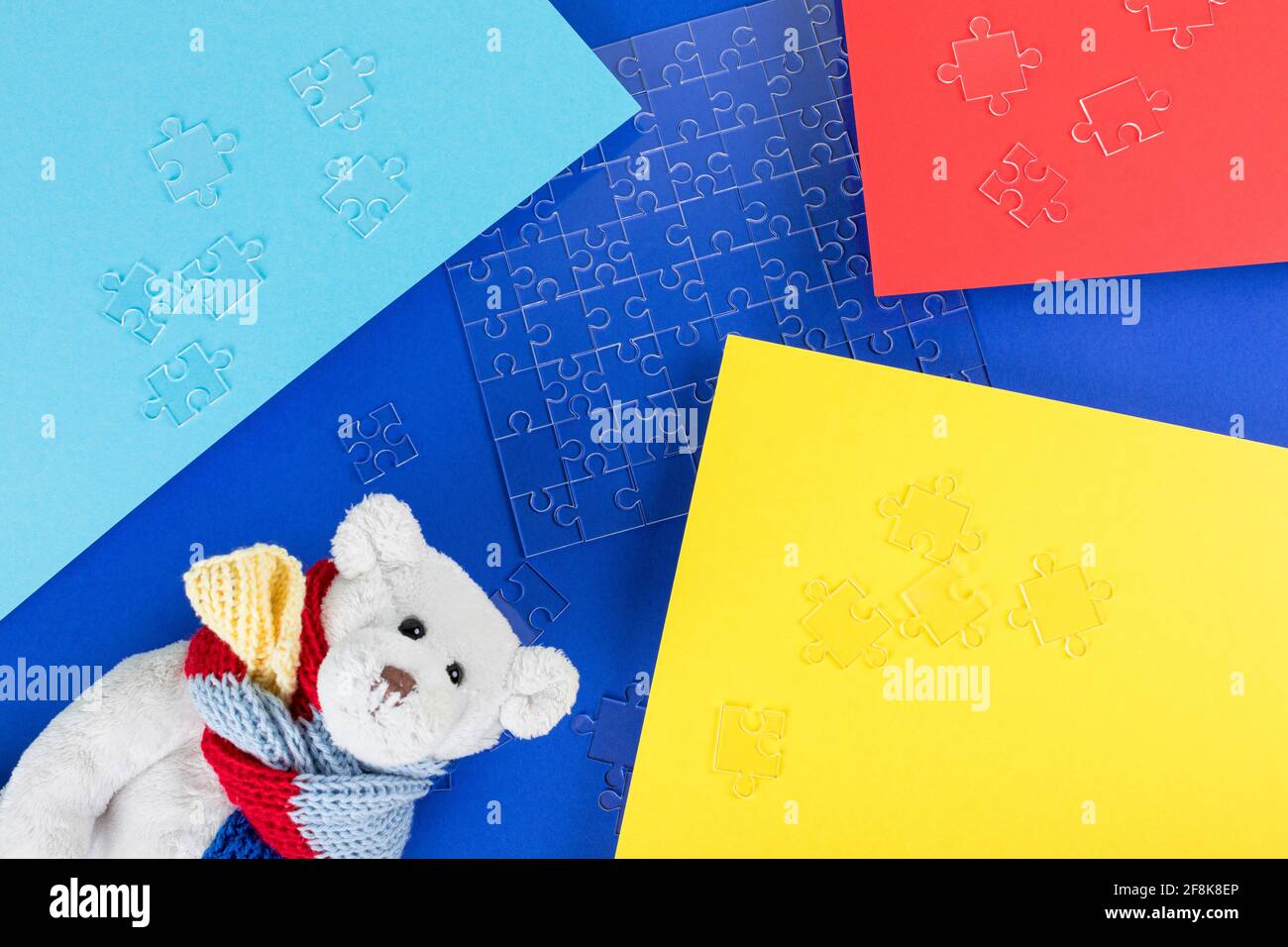 World Autism awareness day background. Transparent puzzle details with ...
