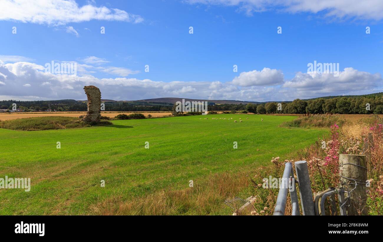 Open Scottish fields with remains of an old stone building standing ...