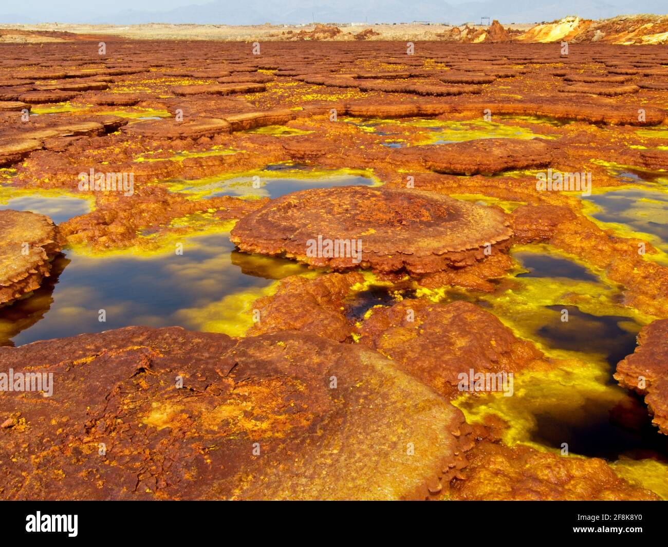 Colorful sulphur rock ponds in Danakil Depression, Ethiopia Stock Photo ...