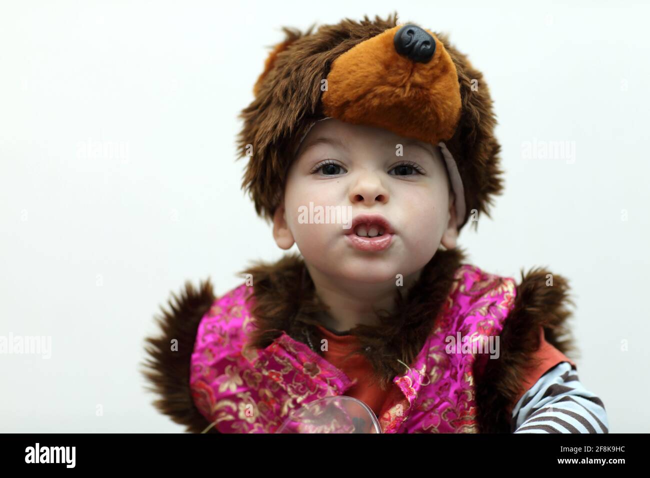 Portrait of child in a bear suit Stock Photo - Alamy