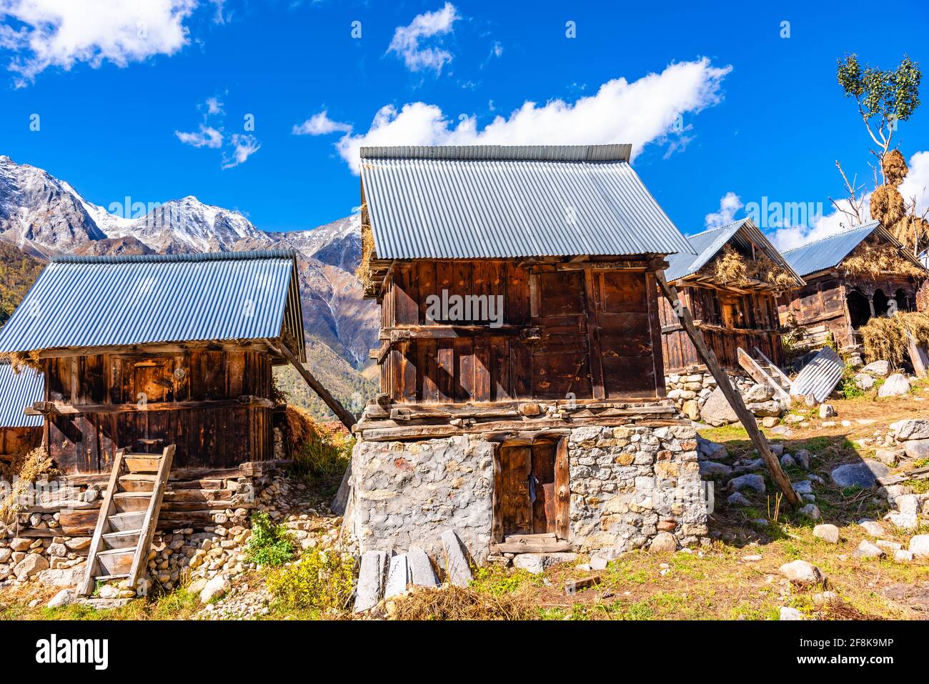 View of Chitkul village, this has wooden Huts of Kinnauri architecture ...