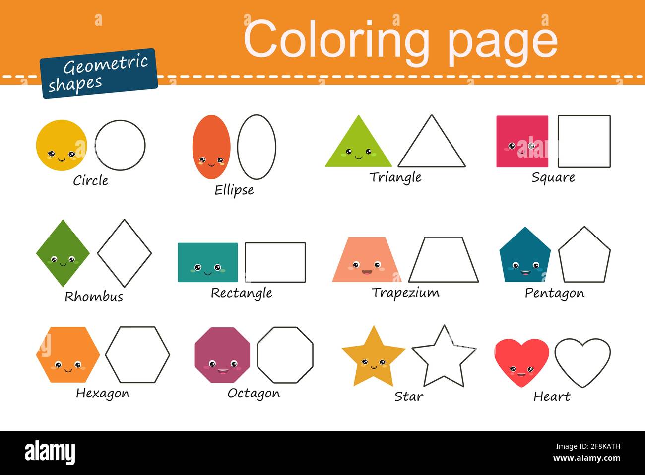 Coloring page of geometric shapes for children. Cartoon flat style ...
