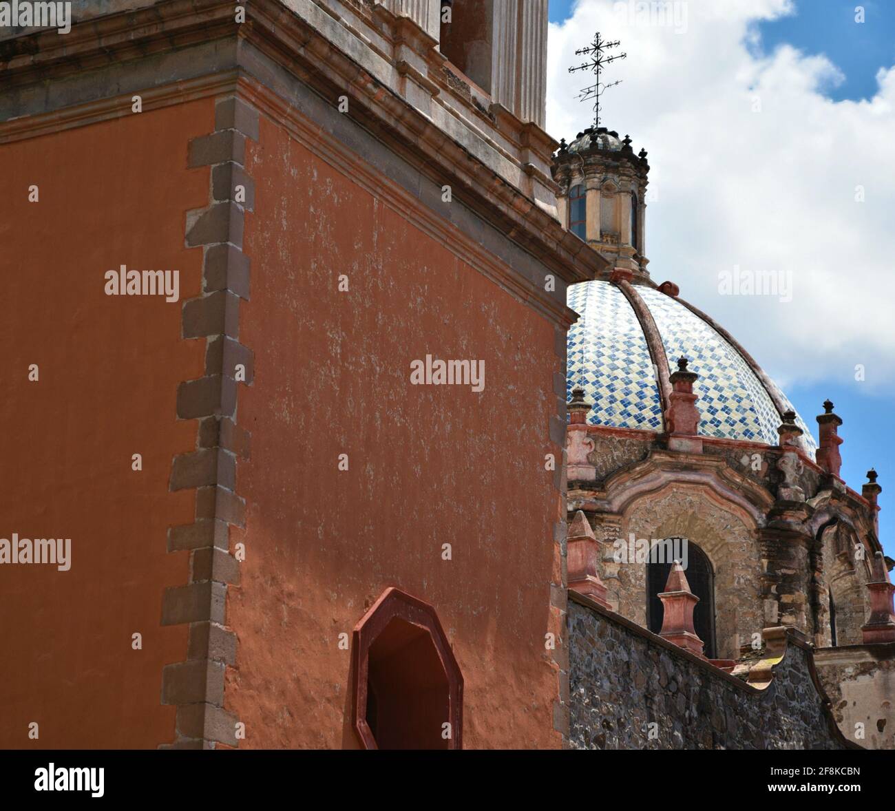 Bell tower and Talavera tile Dome view of the Baroque style Templo de ...