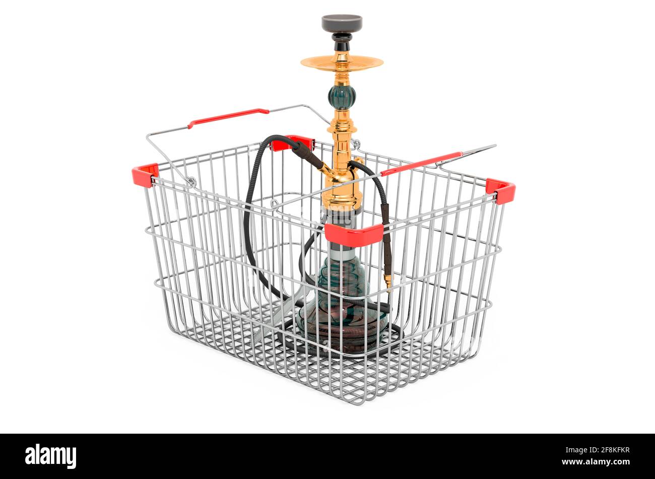 Shopping basket with hookah, shisha. 3D rendering isolated on white ...