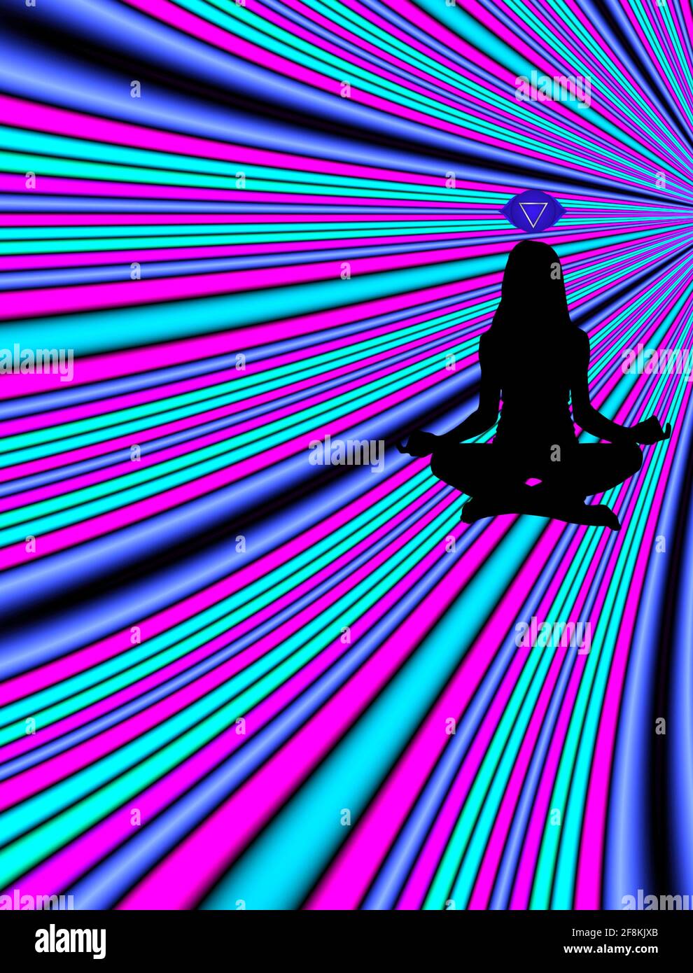 Spiritual background with human silhouette meditating with sacred ...