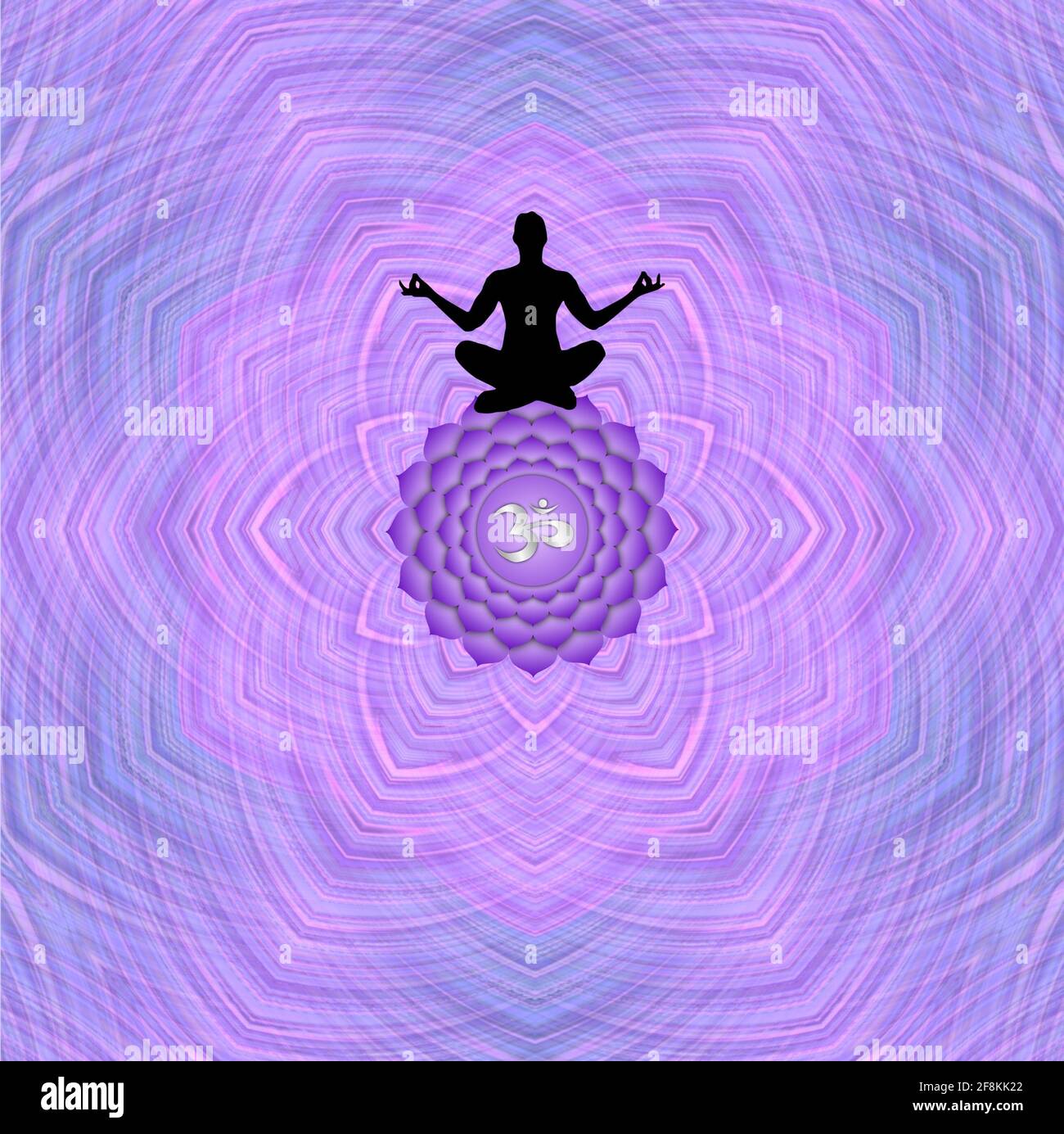 Spiritual background with human silhouette meditating with sacred ...