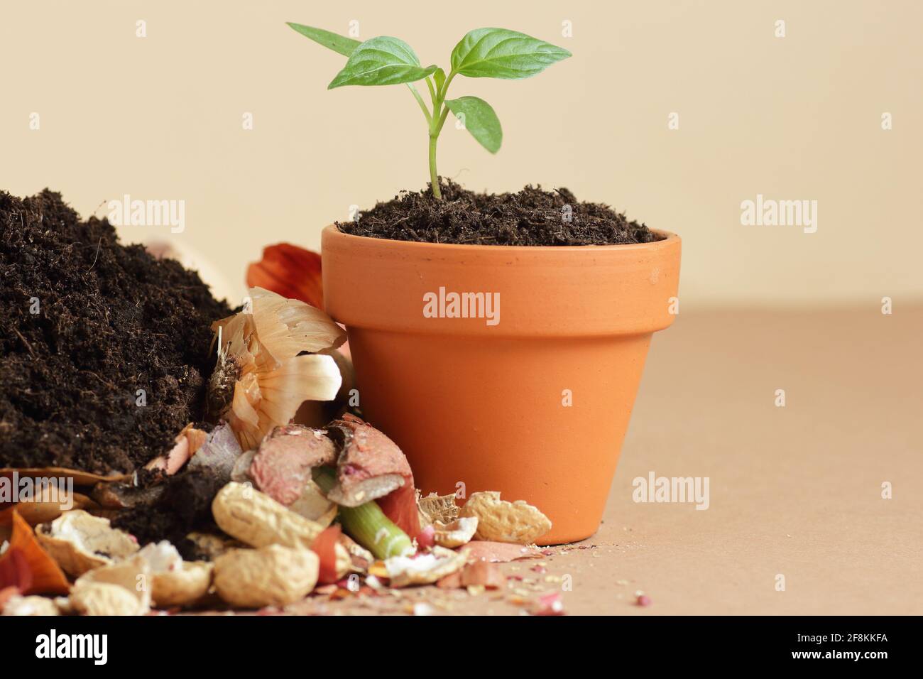 Organic waste, heap of biodegradable vegetable compost with decomposed ...