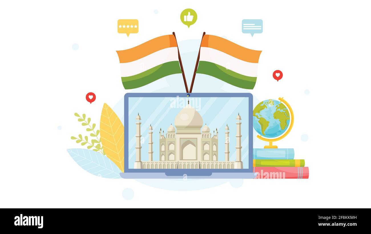 India language center. Online school. Landing page concept. Flat design ...