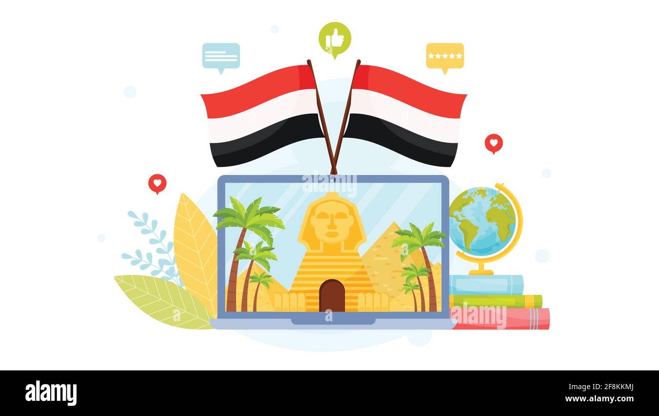 Egypt language center. Online school. Landing page concept. Flat design ...