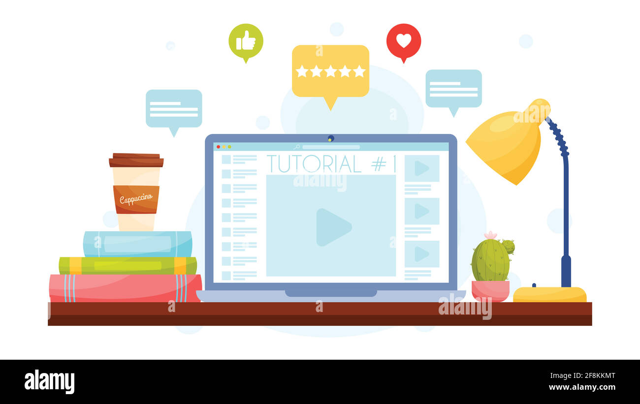 Online education, video tutorials. Flat design, vector illustration ...