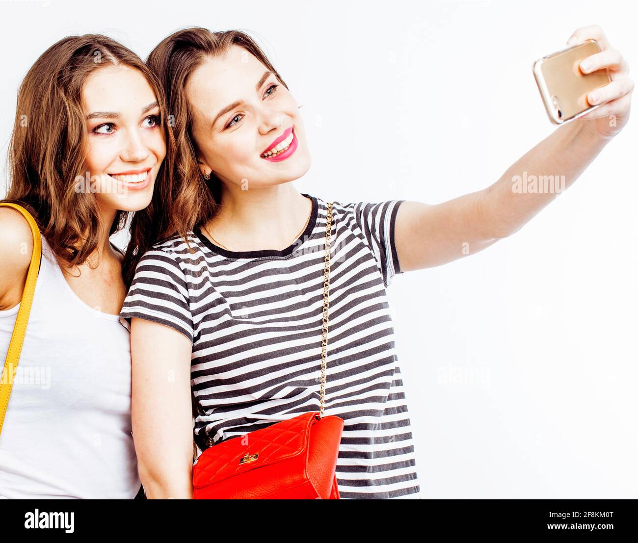 two best friends teenage girls together having fun, posing emotional on ...