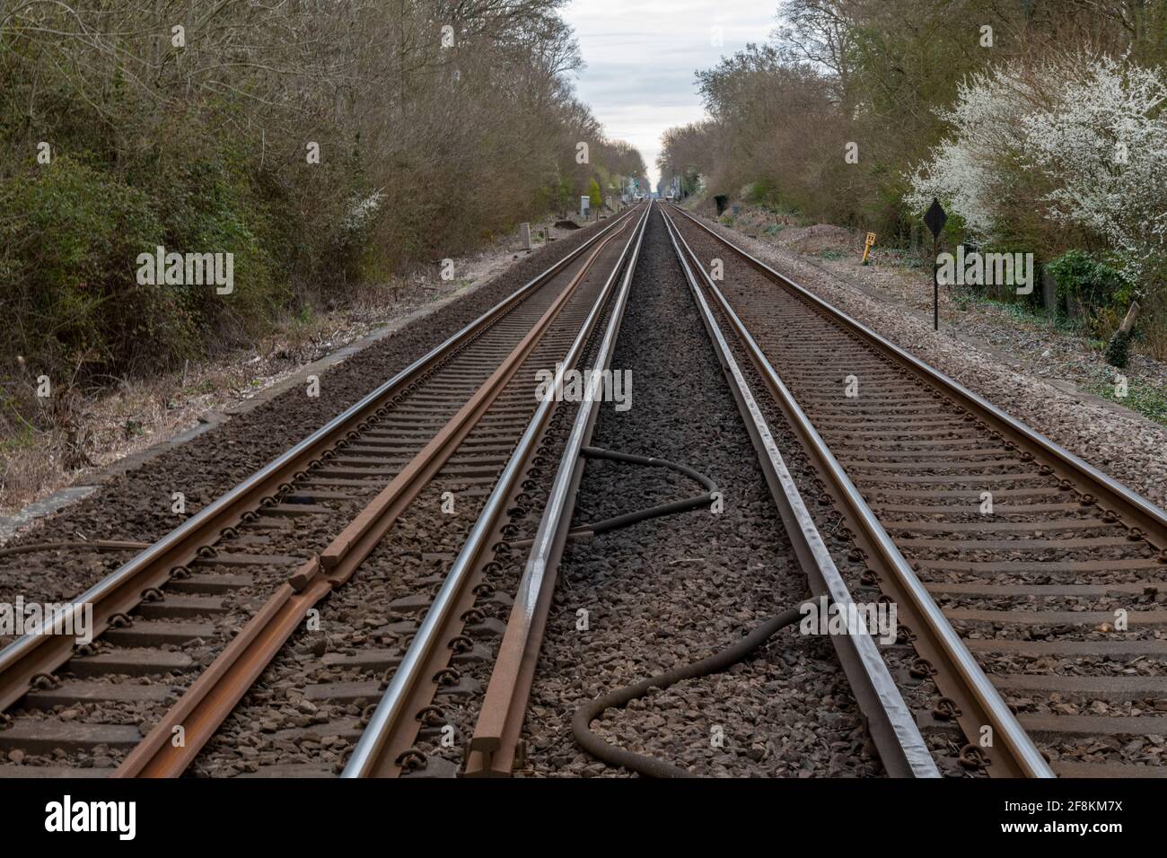 railways lines and tracks disappearing vanishing into the distance with ...