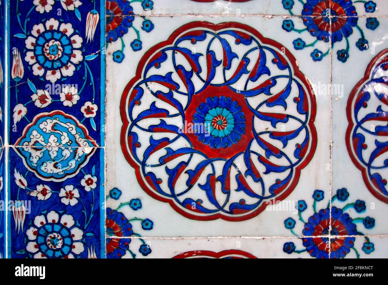 Details of traditional Turkish blue tile with blue and red color Stock ...