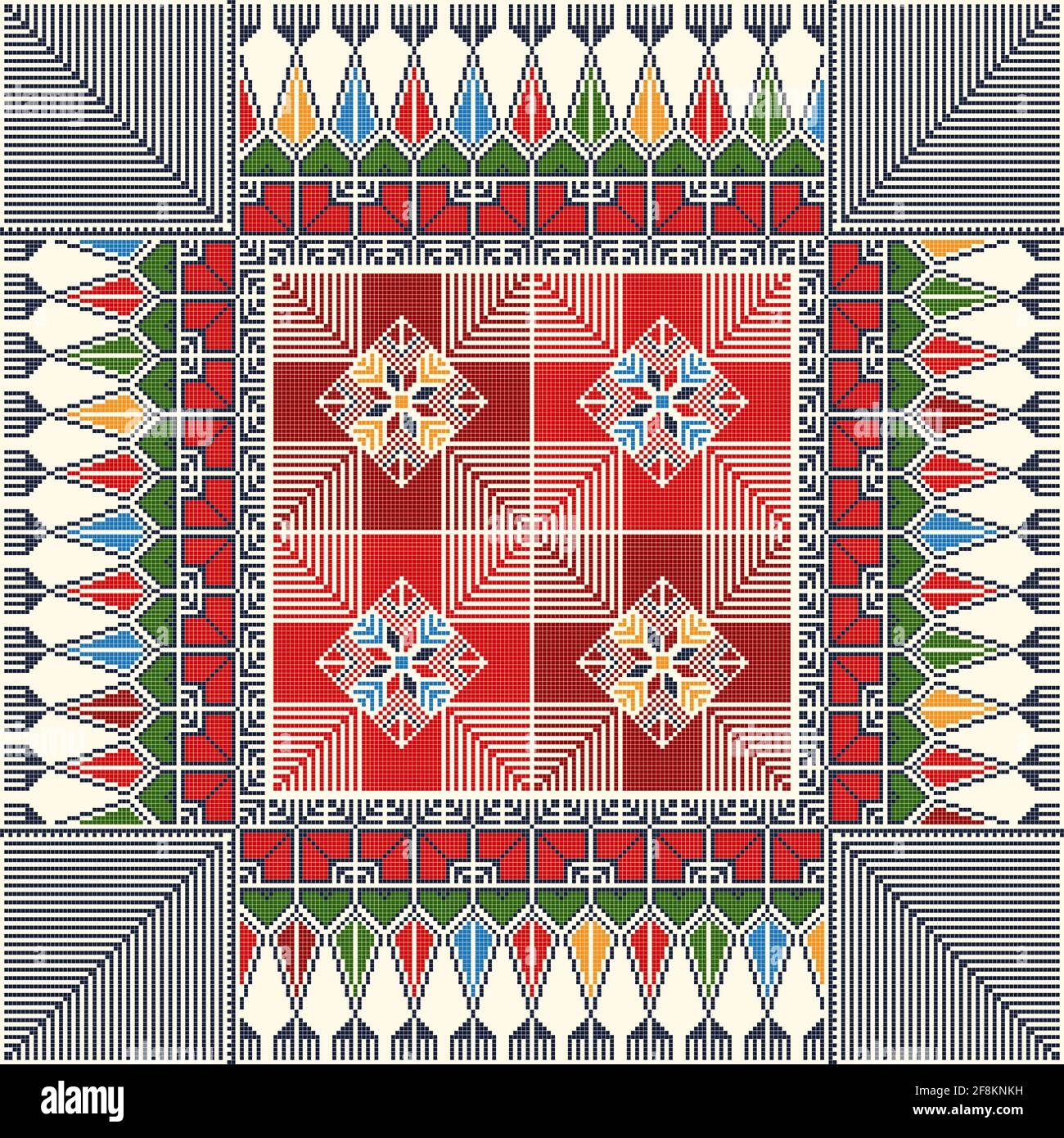 Traditional Palestinian Embroidery Pattern in colors, editable vector ...