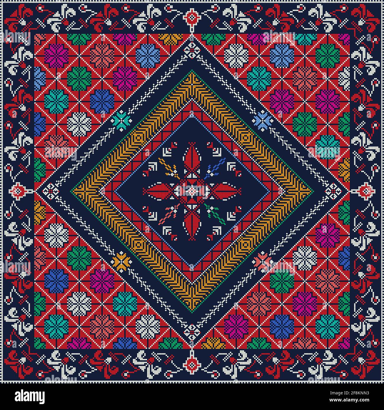 Traditional Palestinian Embroidery Pattern in colors, editable vector ...