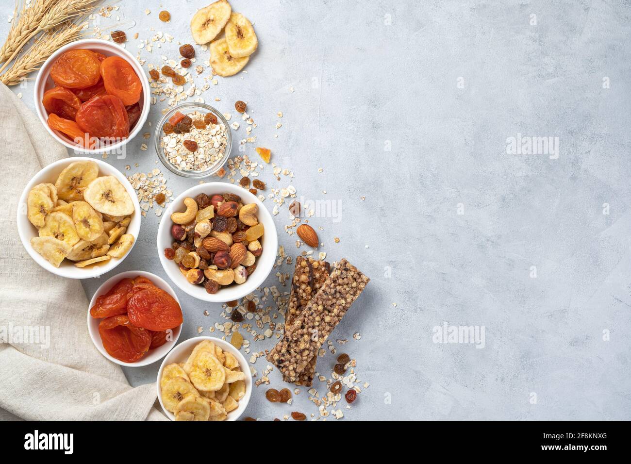 Healthy, vitamin-rich, sweet snacks. Banana chips, dried apricots ...