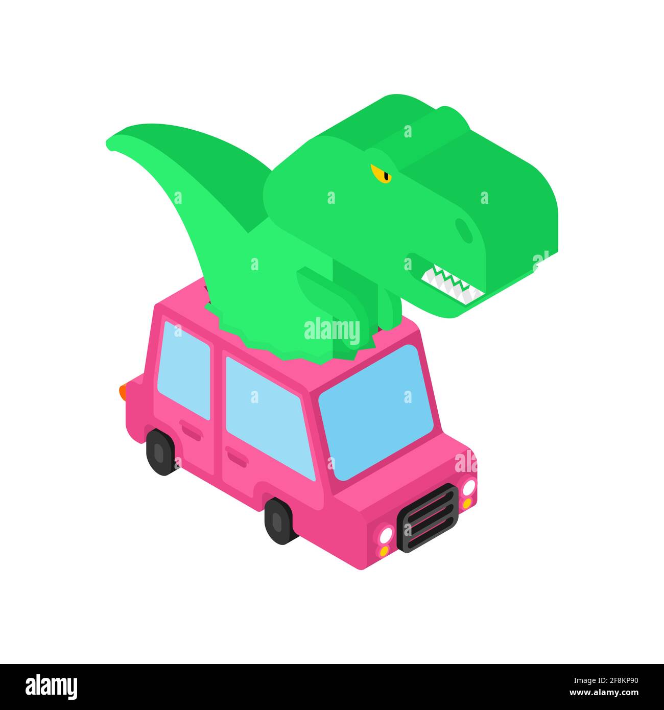 Dinosaur in car. Tyrannosaurus rides auto. T-rex in vehicle Stock ...