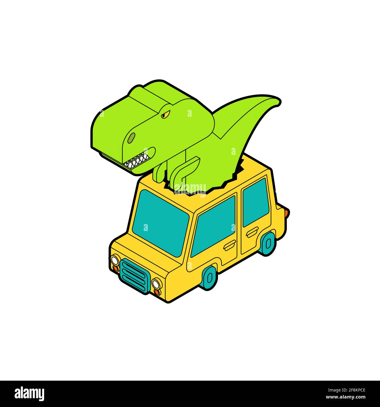 Dinosaur in car. Tyrannosaurus rides auto. T-rex in vehicle Stock ...