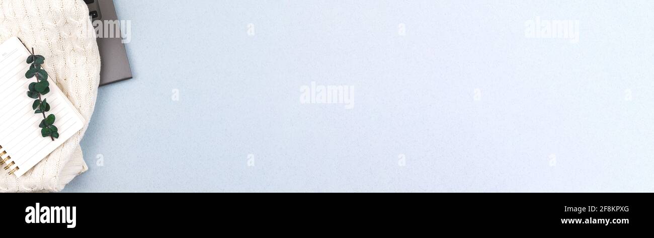 Feminine workspace banner with copy space, minimal desktop design ...