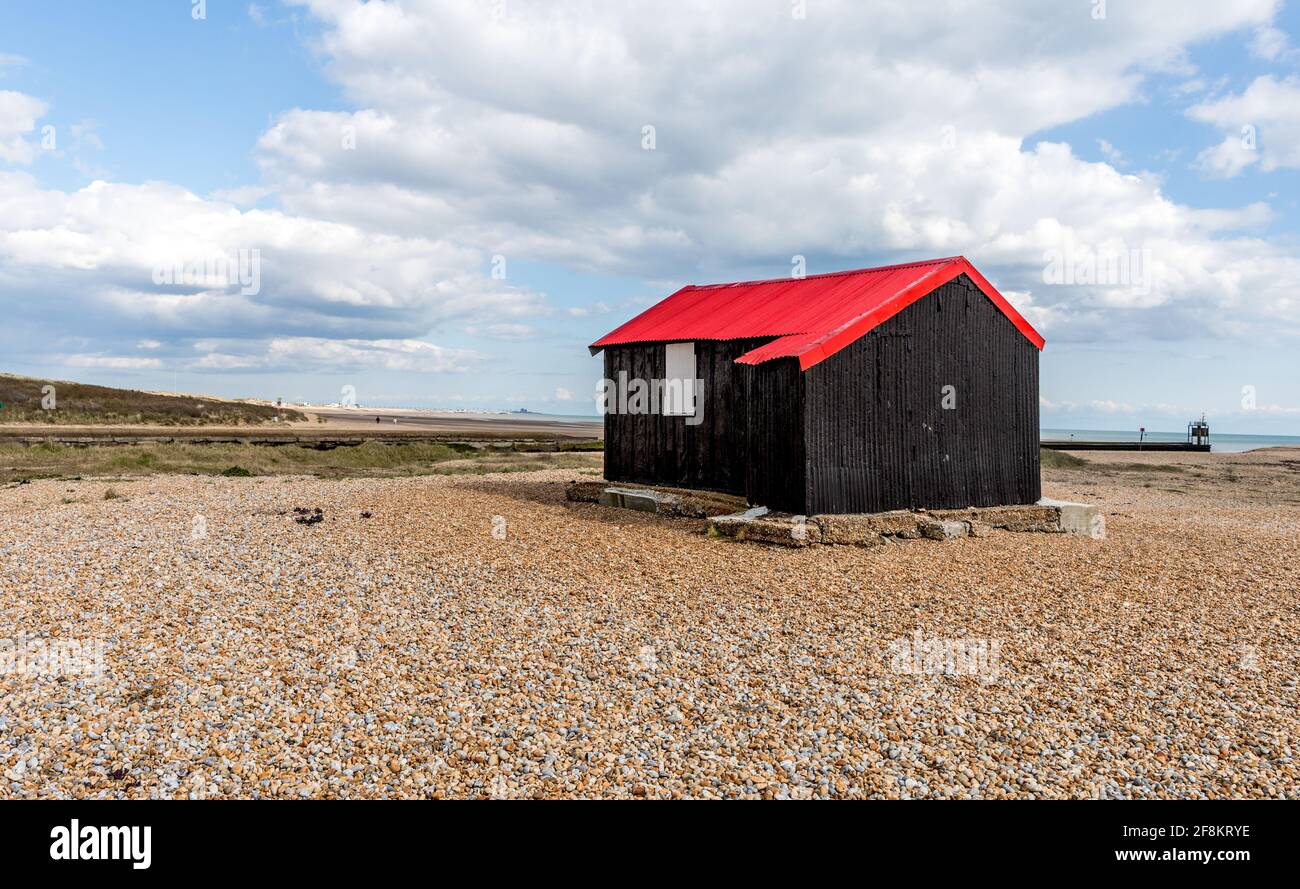 A Red Roofed Hut Hut on the Rye Harbour Estuary Sussex UK Stock Photo ...
