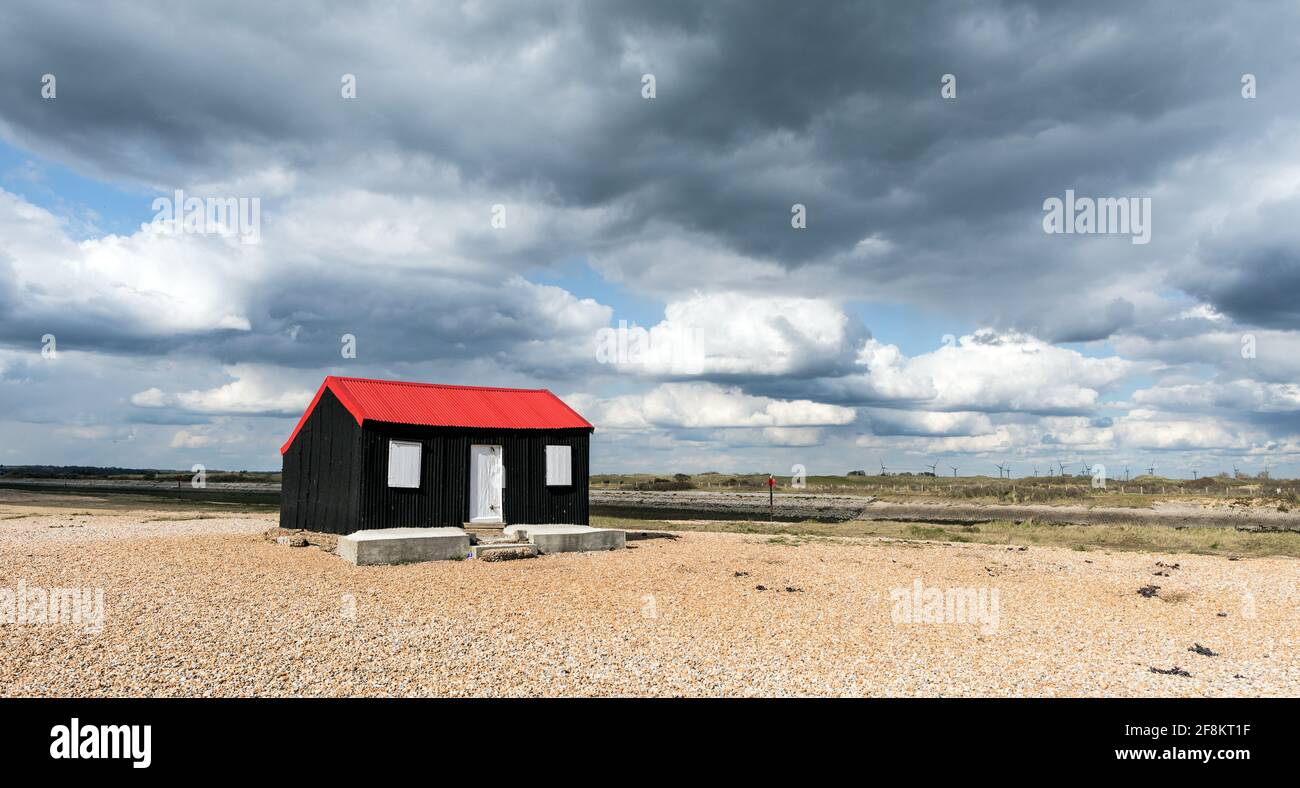 A Red Roofed Hut Hut on the Rye Harbour Estuary Sussex UK Stock Photo ...