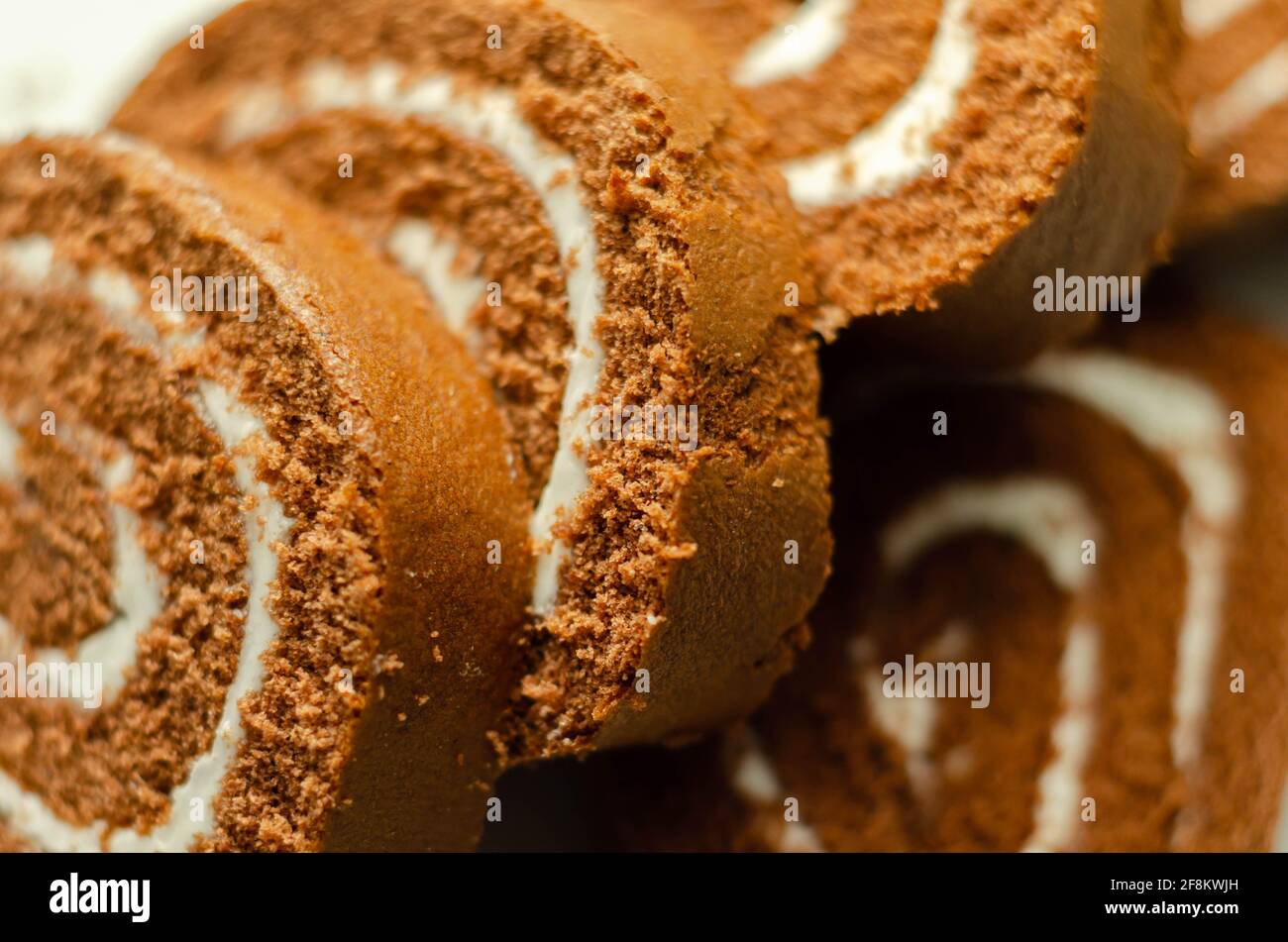 Chocolate sponge roll with a vanilla flavour filling, chocolate swiss ...