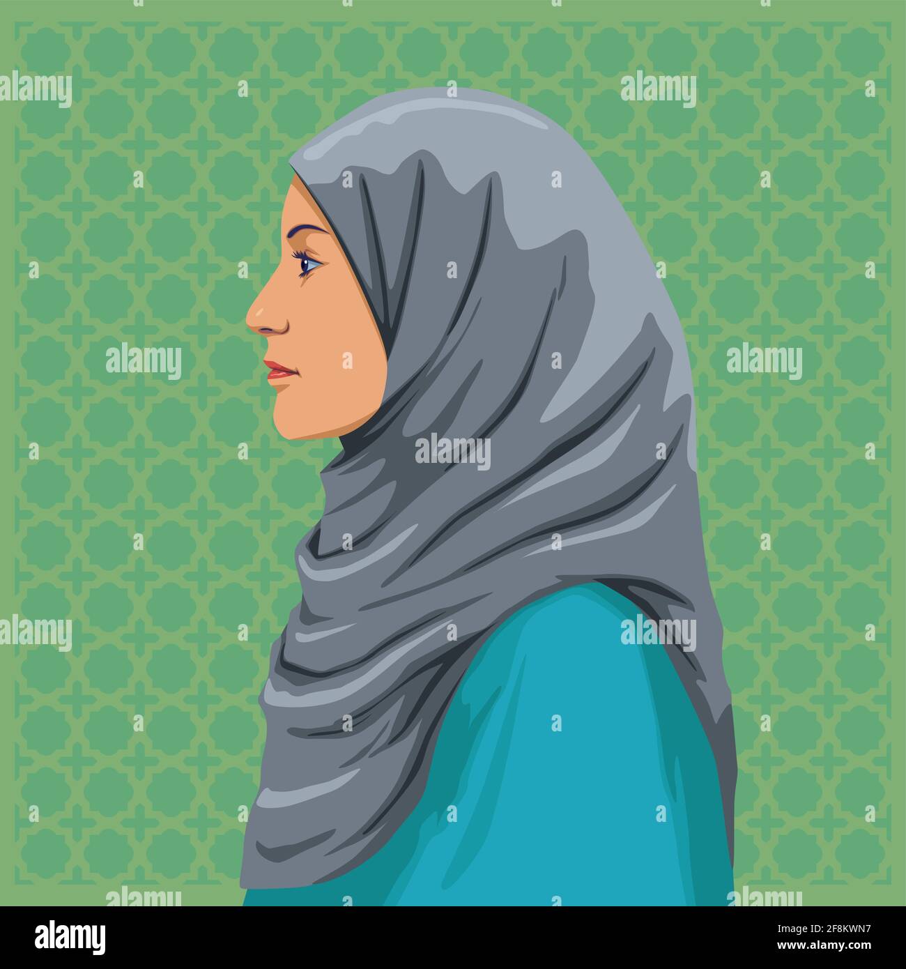 Beautiful Islamic women wear hijabs appear side view. Vector ...