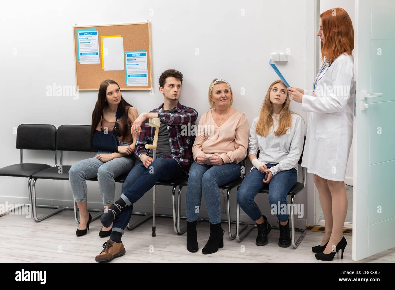 The doctor leaves the doctor's office and according to the list asks ...