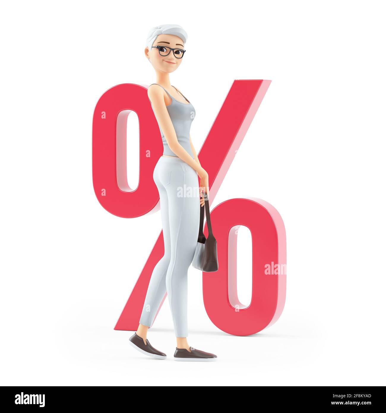 3d senior woman in front of percent sign, illustration isolated on ...