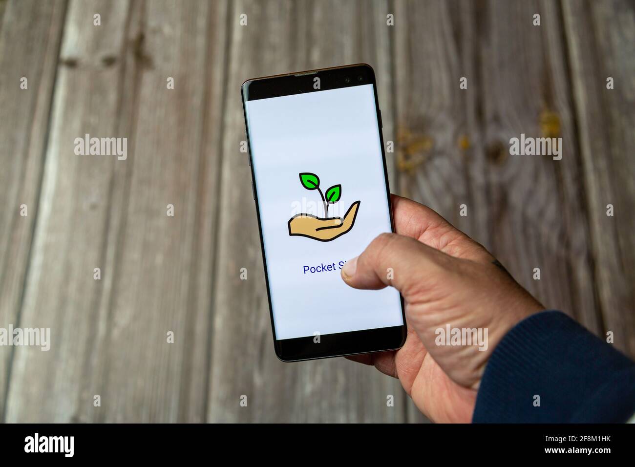 A Mobile phone or Cell phone being held in a hand showing the Pocket ...