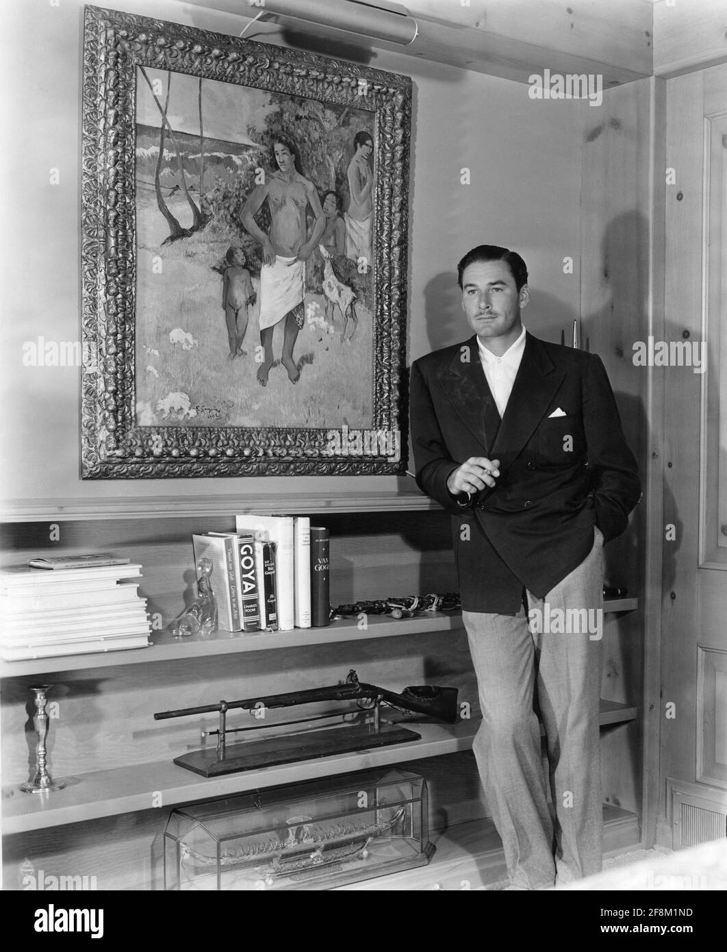 ERROL FLYNN with his GAUGUIN painting Portrait by BERT SIX at his ...