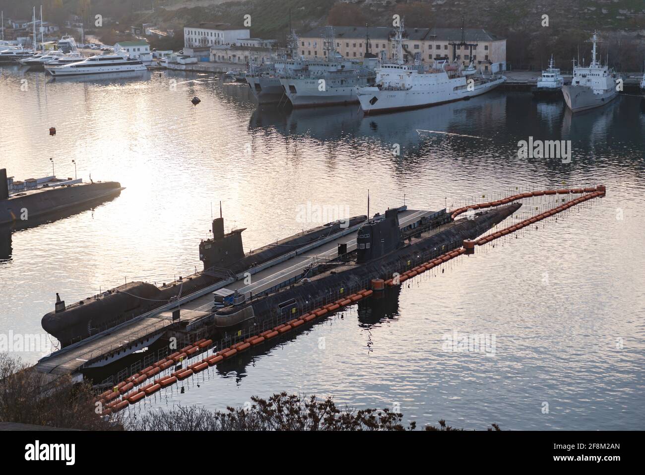 Sevastopol. Crimea. Winter 2020. Old diesel submarines in Sevastopol ...
