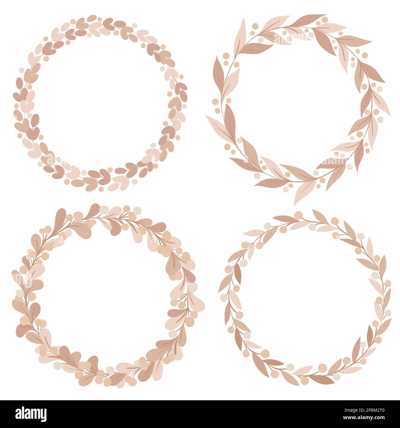 Floral hand drawn decorative beige circle frames collection. Vintage ...