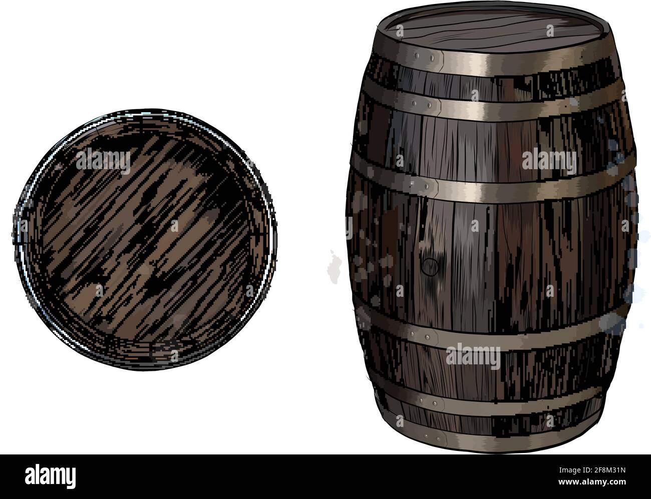Wooden barrel for wine or other drinks from a splash of watercolor ...