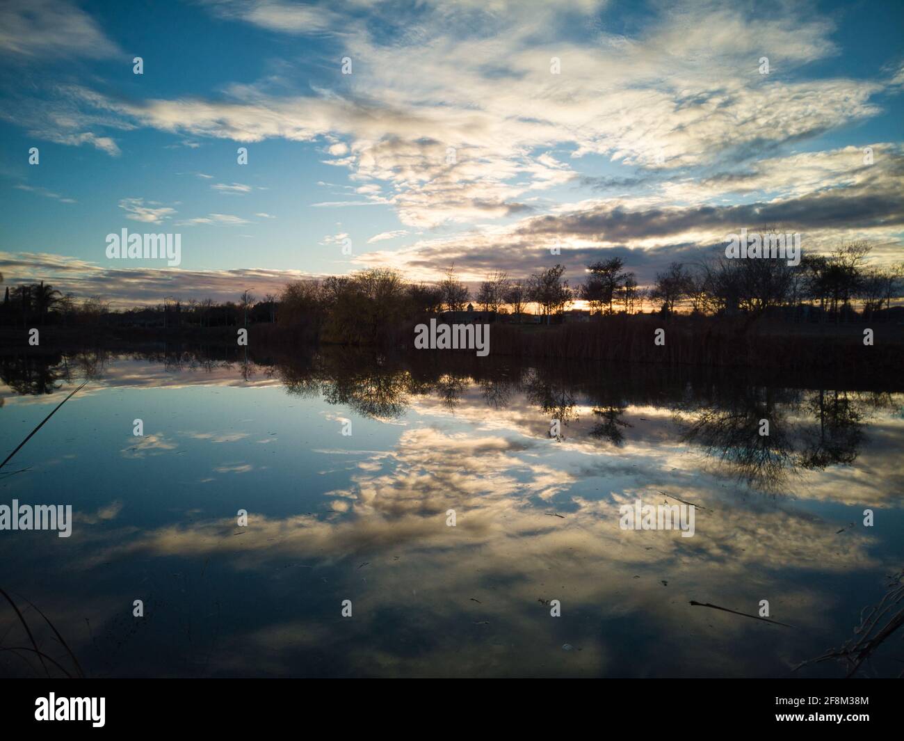 Beautiful view of the reflection of the clouds on the surface of the ...