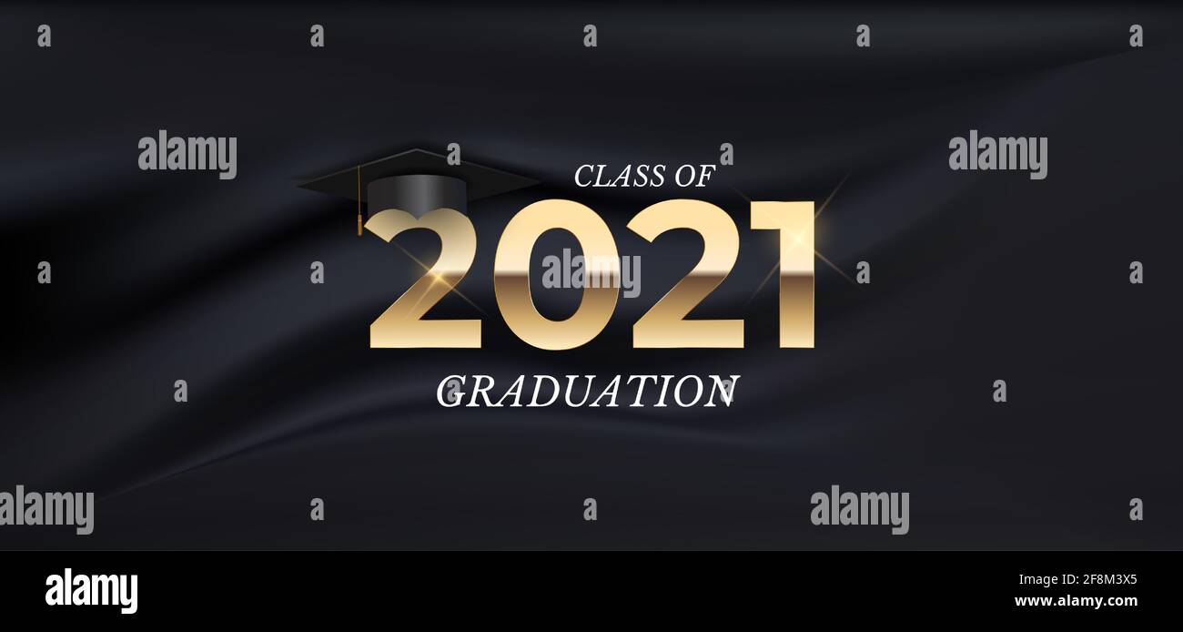 Graduation class of 2021 with graduation cap hat on black silk ...