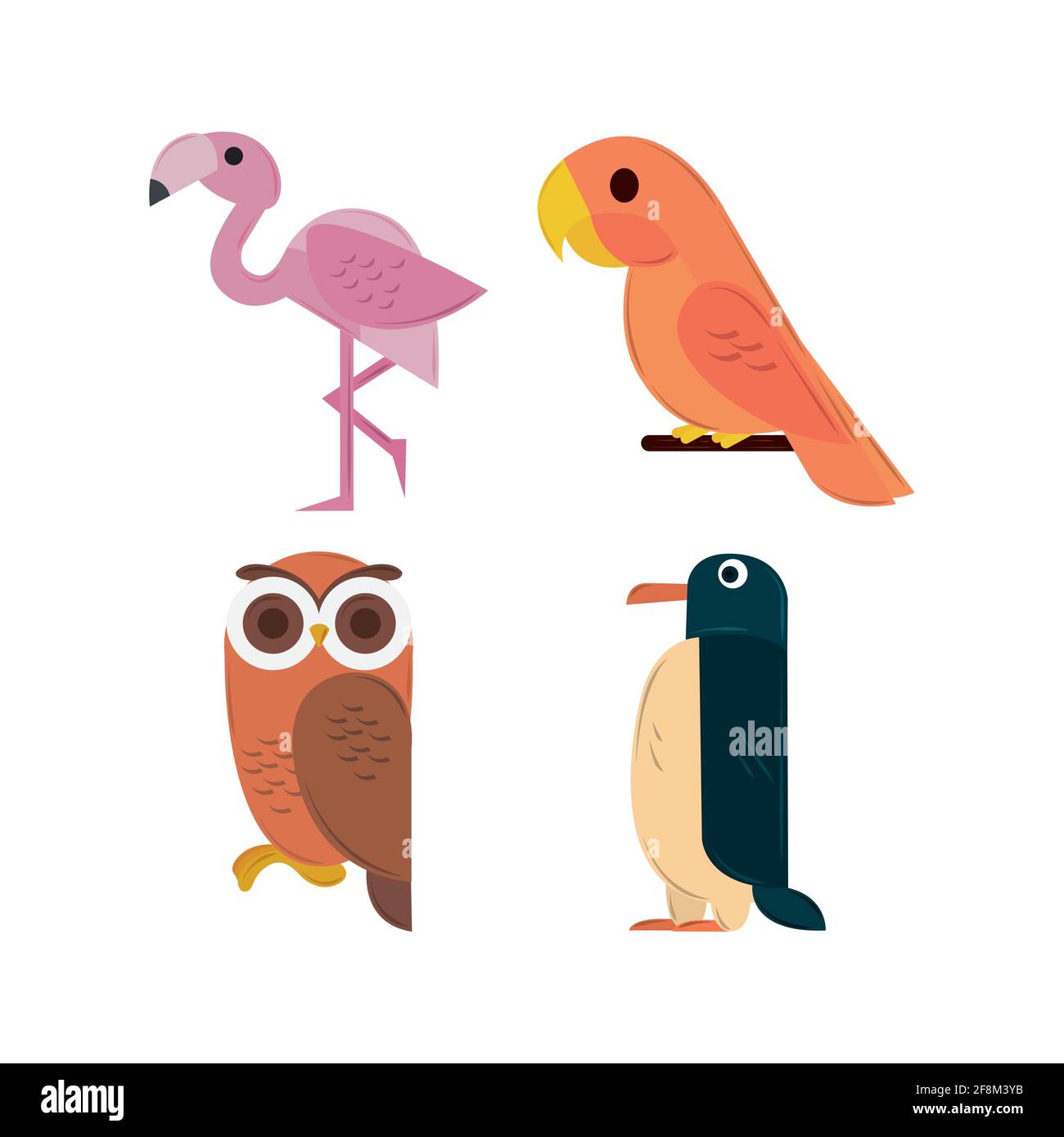 cute birds penguin parrot owl Stock Vector Image & Art - Alamy