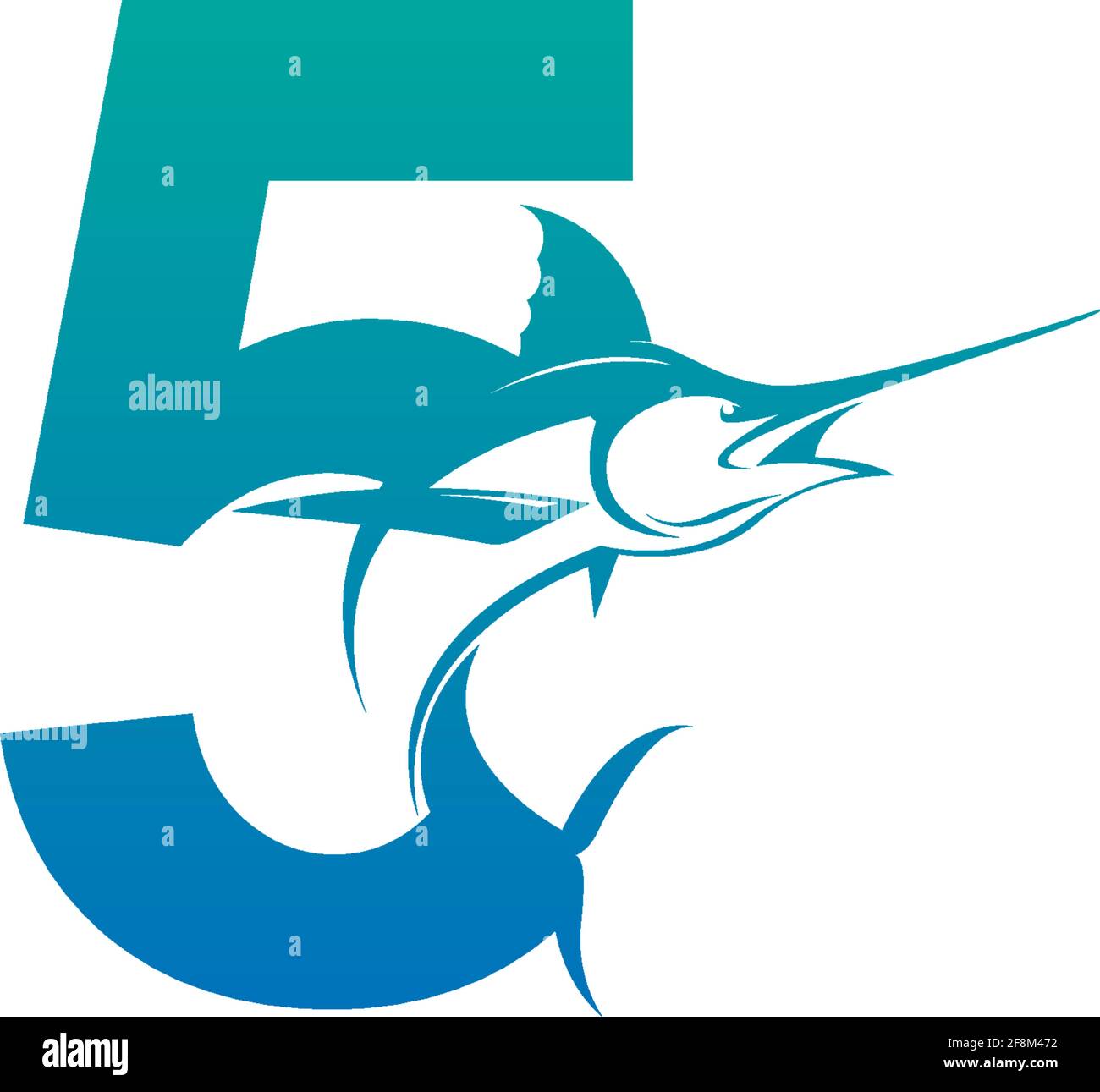 Number 5 logo icon with fish design symbol template vector Stock Vector ...