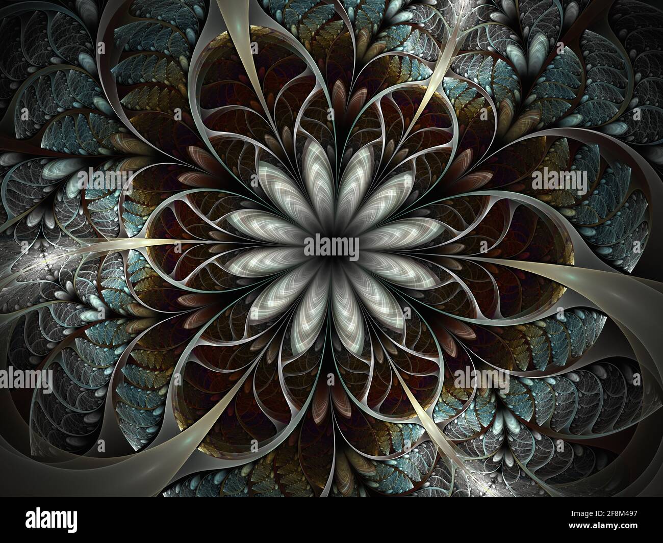 Multicolored Beautiful fractal flower in stained-glass window style. 3d ...
