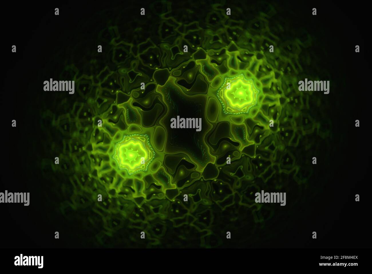 Green cells in structure, fractal. Abstract bio mitosis background ...