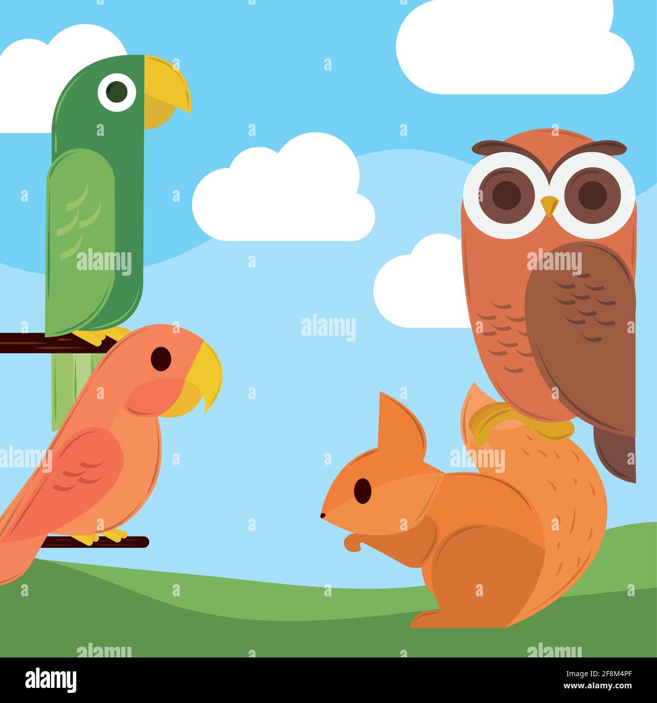 birds squirrel geometric outdoor cartoon Stock Vector Image & Art - Alamy