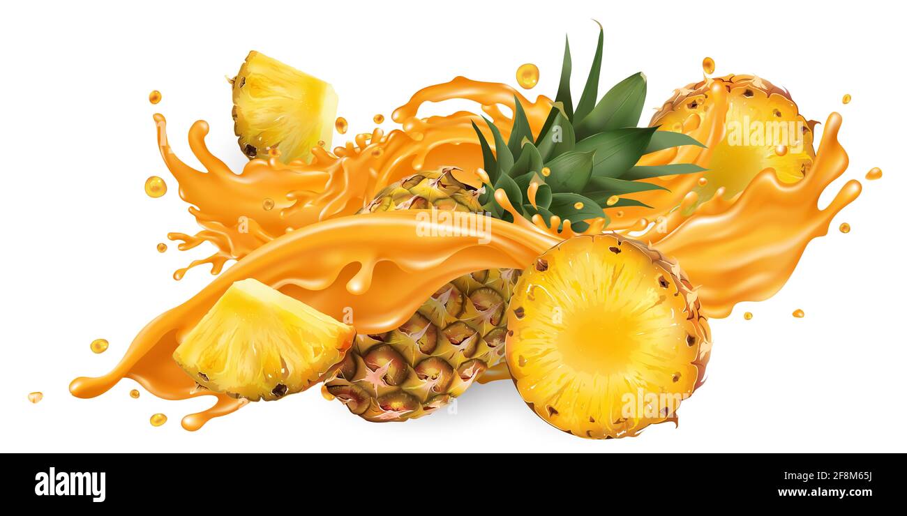 Splash of fruit juice and fresh pineapple Stock Photo - Alamy
