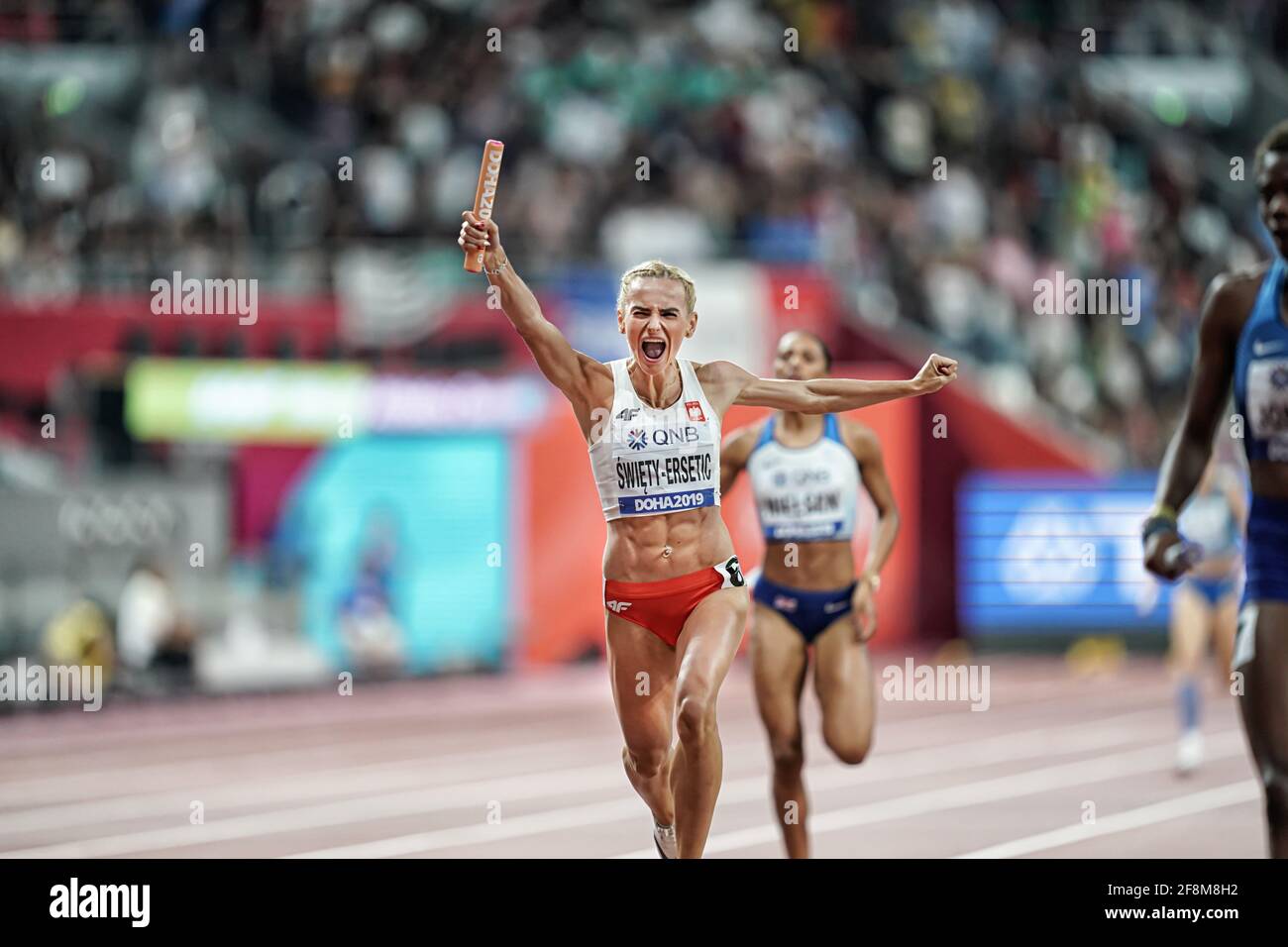 Doha 2019.Justyna Święty-Ersetic winning the 4x400 meter relay at the ...
