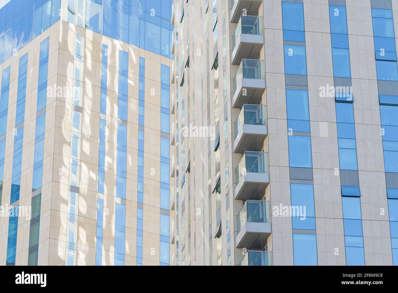 July 2020. London. Architecture and office windows abstract in ...