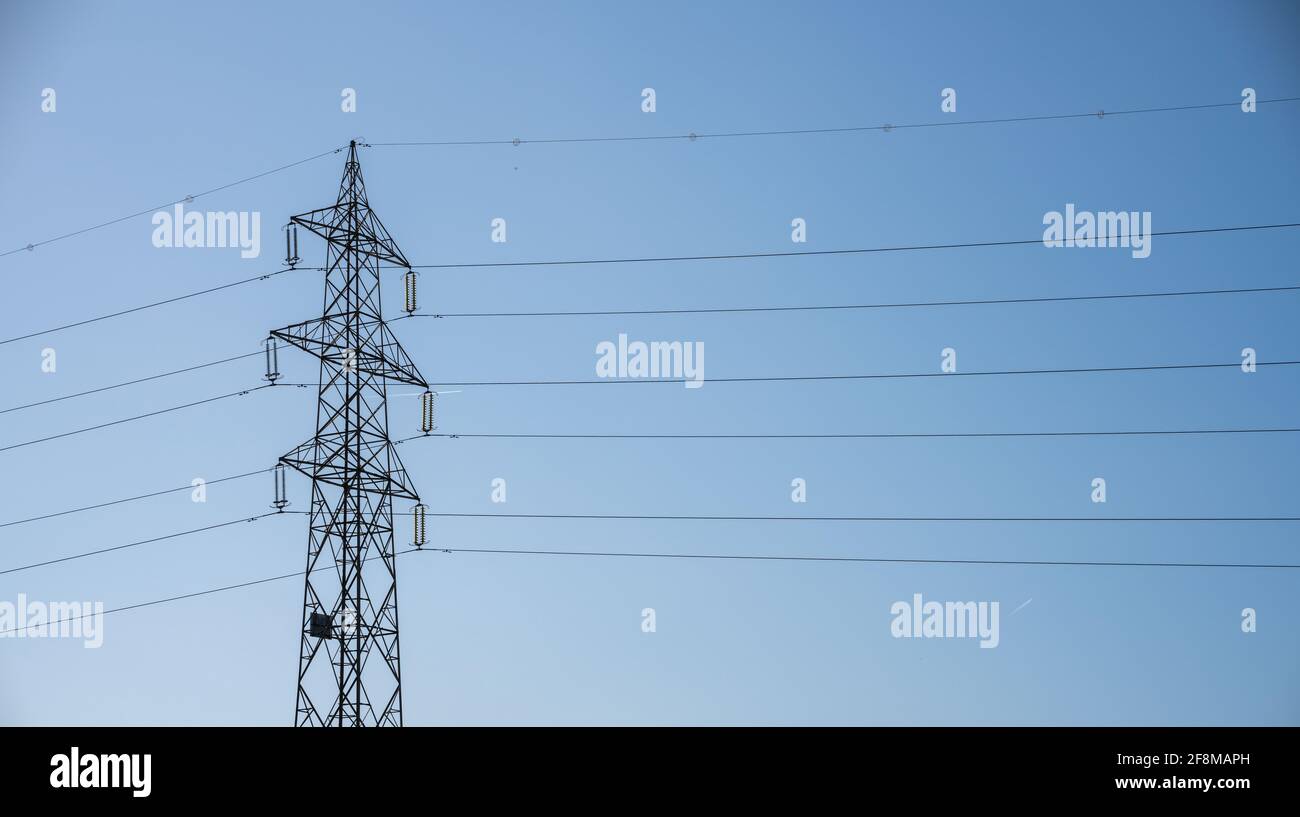Overhead power line on the background of the clear sky Stock Photo - Alamy