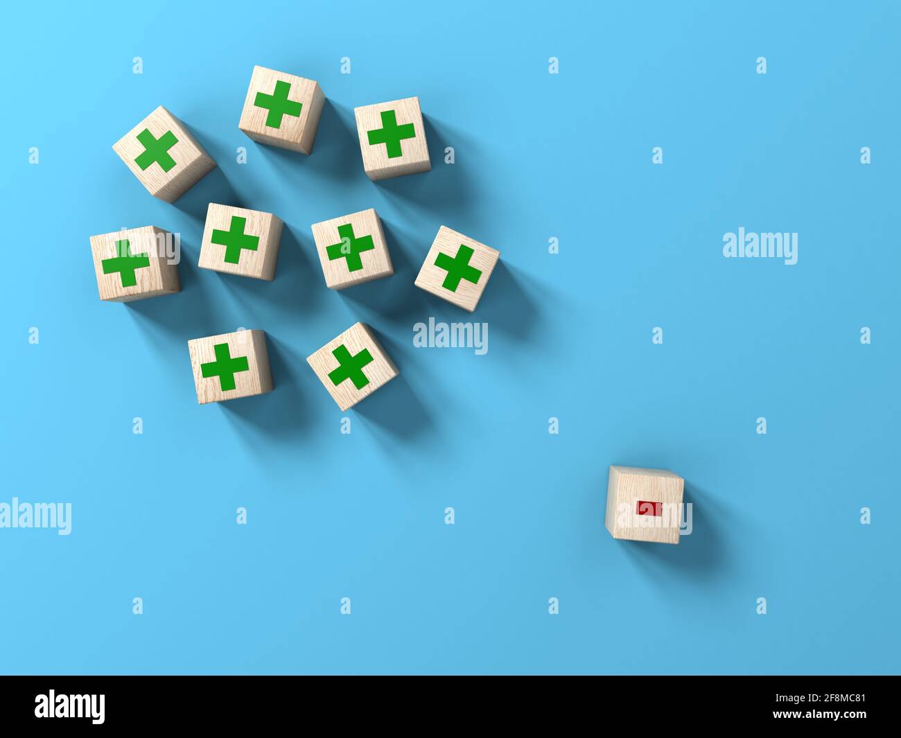 Wood blocks with plus and minus on blue background. Pros cons concept ...
