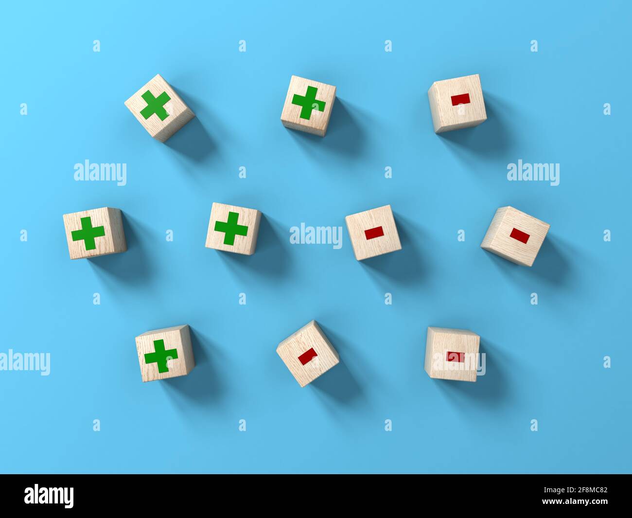 Wood blocks with plus and minus on blue background. Pros cons concept ...